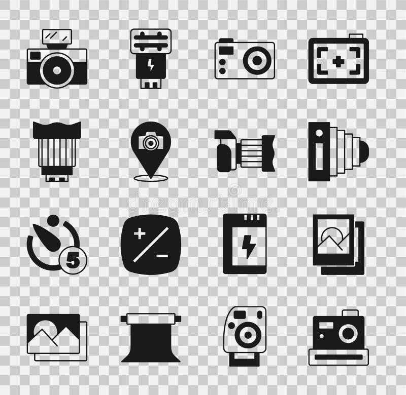 Set Photo Camera, Frame, Camera Photo Lens, with Flash and Icon. Vector ...