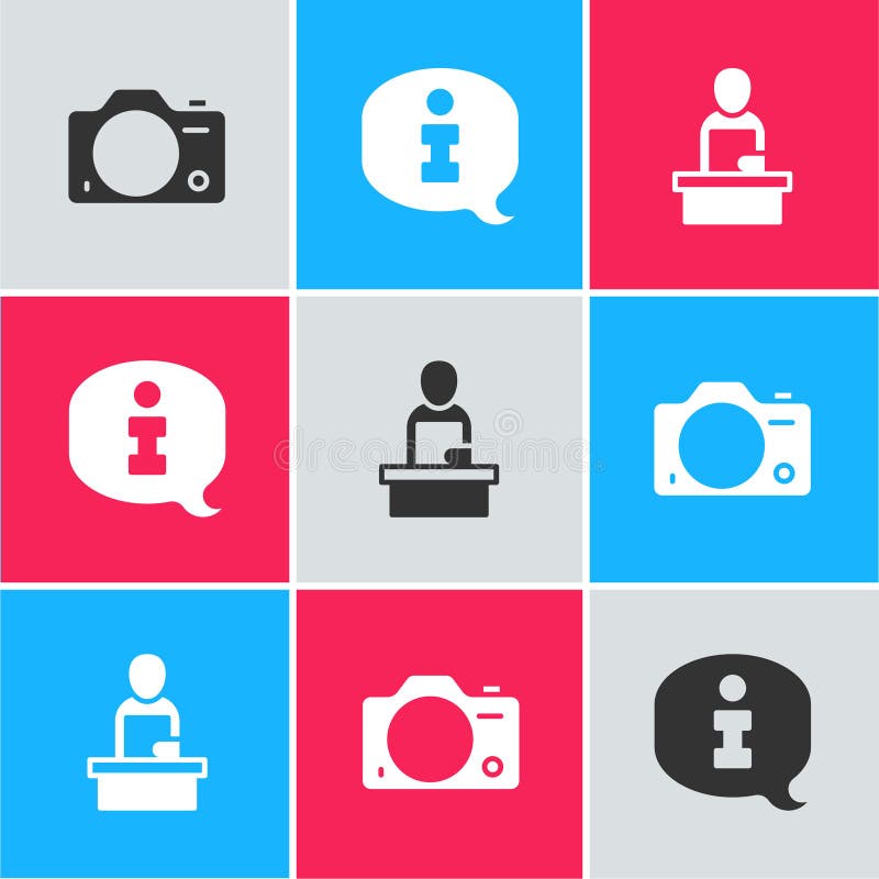 Set Photo Camera, Information and Breaking News Icon. Vector Stock ...