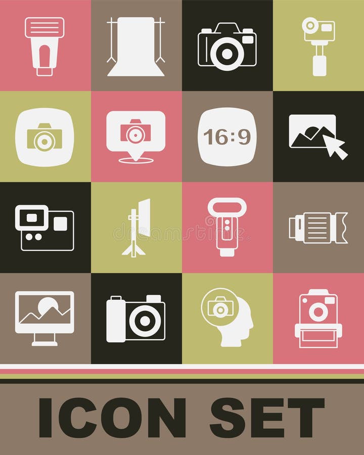 Set Photo Camera, Camera Photo Lens, Retouching, Flash and Frame 16 ...