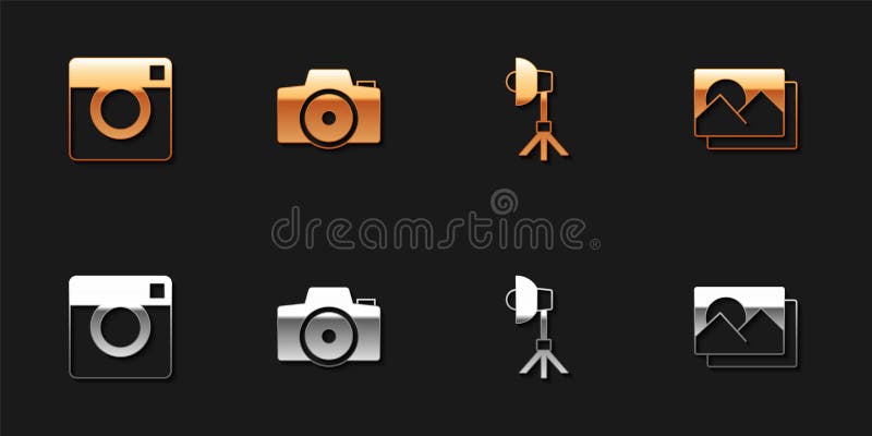 Set Photo Camera, , Softbox Light and Frame Icon. Vector Stock Vector ...
