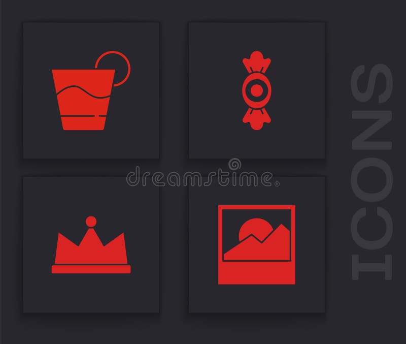 Set Photo, Cocktail, Candy and Crown Icon. Vector Stock Vector ...