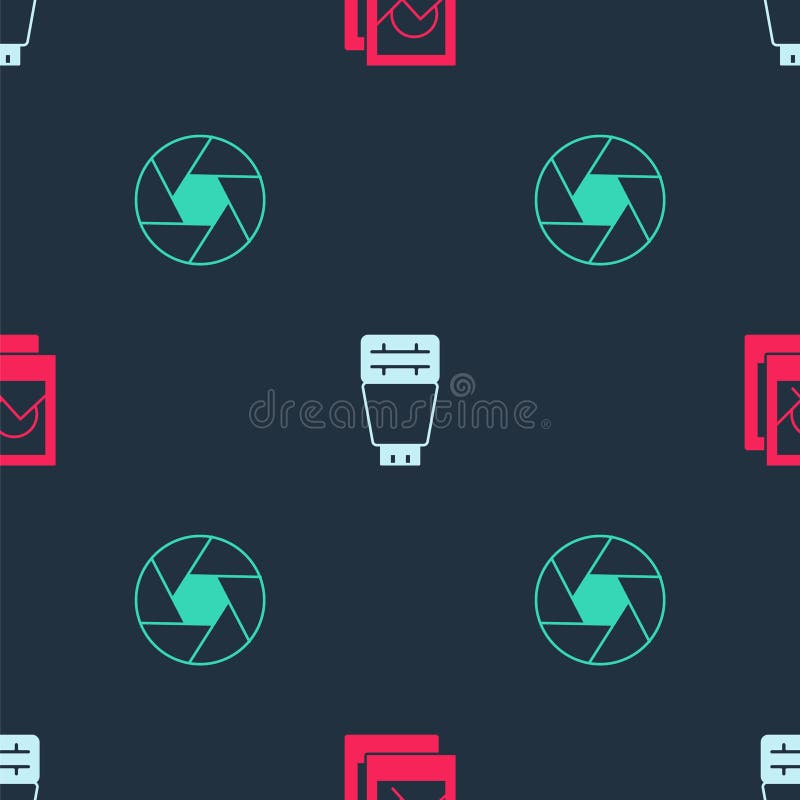 Set Photo Frame, Camera Flash and Camera Shutter on Seamless Pattern ...
