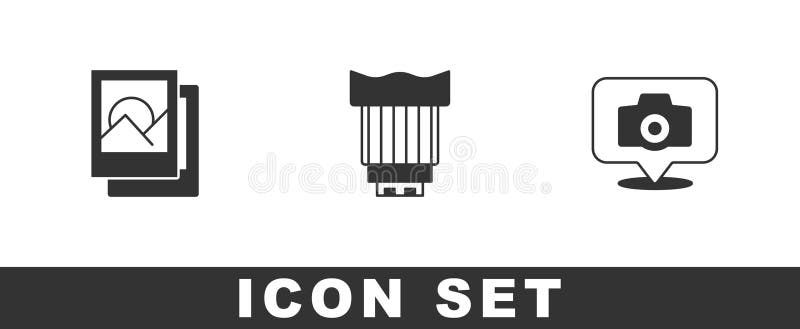 Set Photo Frame, Camera Photo Lens and Camera Icon. Vector Stock ...