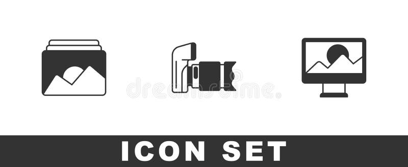 Set Photo Frame, Camera and Retouching Icon. Vector Stock Vector ...