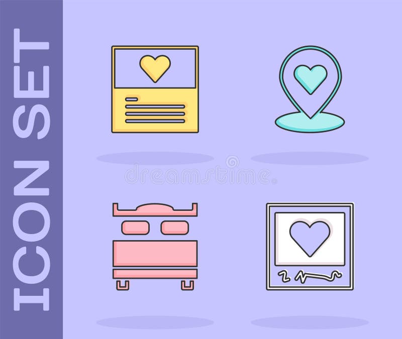 Set Photo Frames and Hearts, Greeting Card, Bedroom and Location with ...