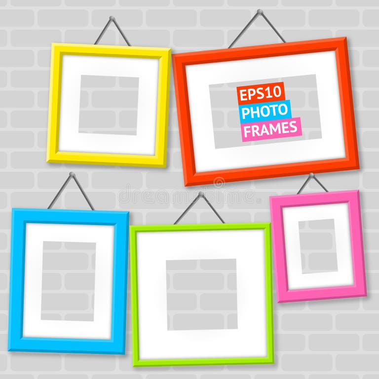 Set of Photo Frames on a Wall Stock Vector - Illustration of frame ...