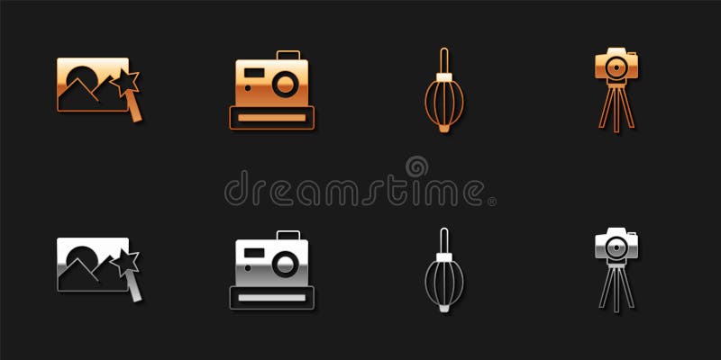 Set Photo Retouching, Camera, Dust Blower and Icon. Vector Stock Vector ...