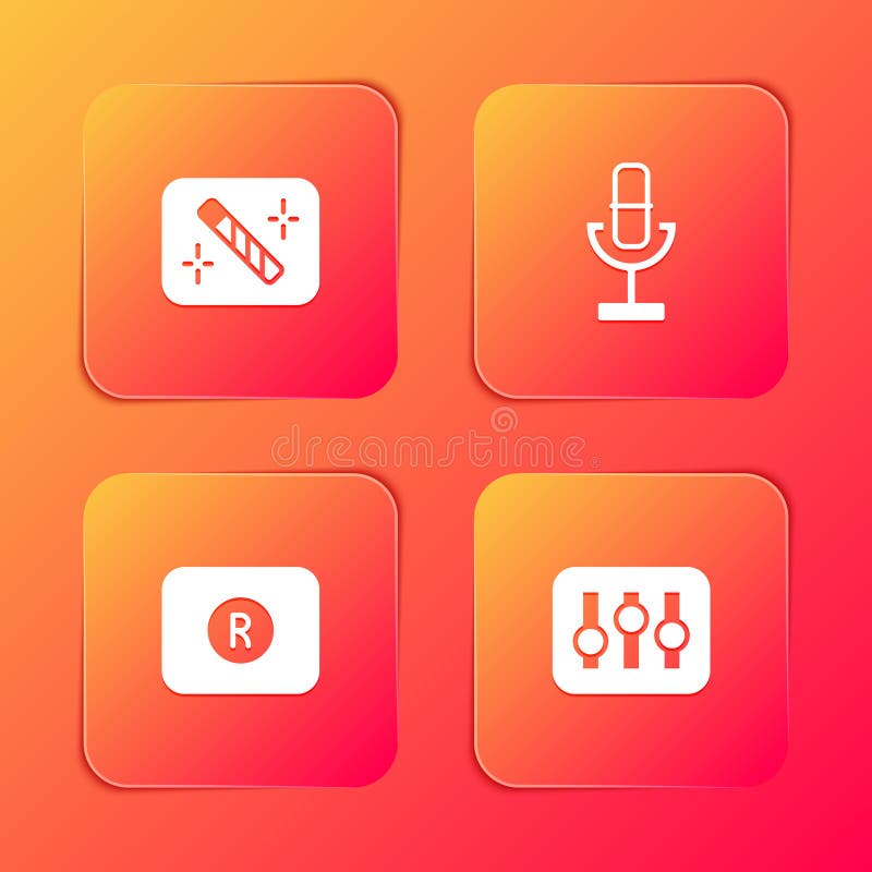 Set Photo Retouching, Microphone, Record Button and Sound Mixer ...