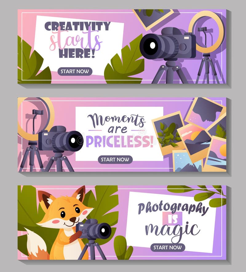 Set of Photography Banners with a Camera and Fox Cub Stock Vector ...