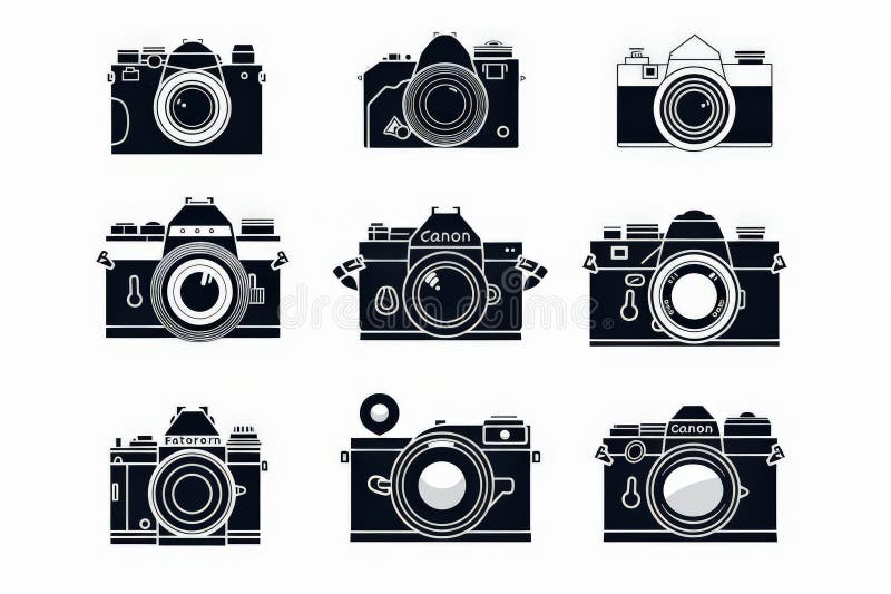 Set of Photography Logo Design with Camera Silhouettes Icon Vector ...