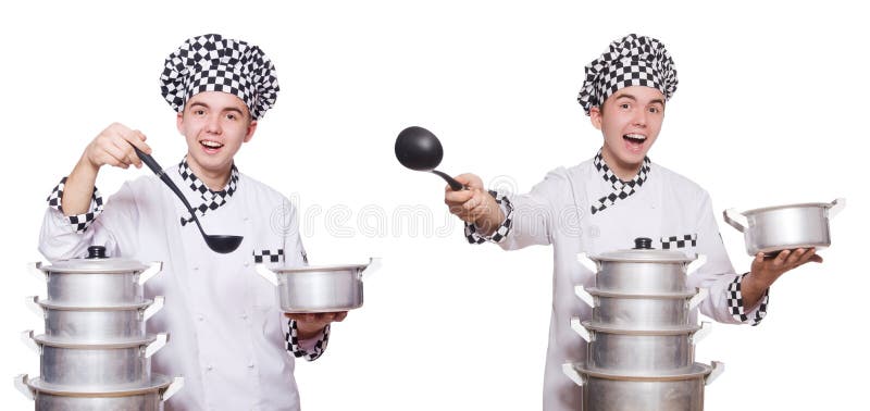 The Set of Photos with Funny Cook Stock Image - Image of kitchen, ladle ...