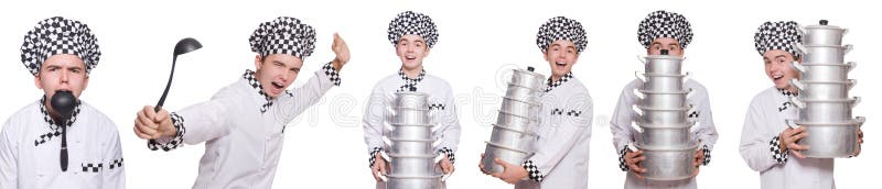 The Set of Photos with Funny Cook Stock Image - Image of meal, pans ...