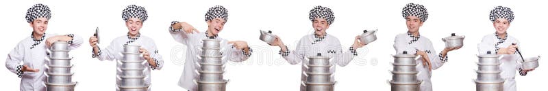 The Set of Photos with Funny Cook Stock Image - Image of pots, chef ...