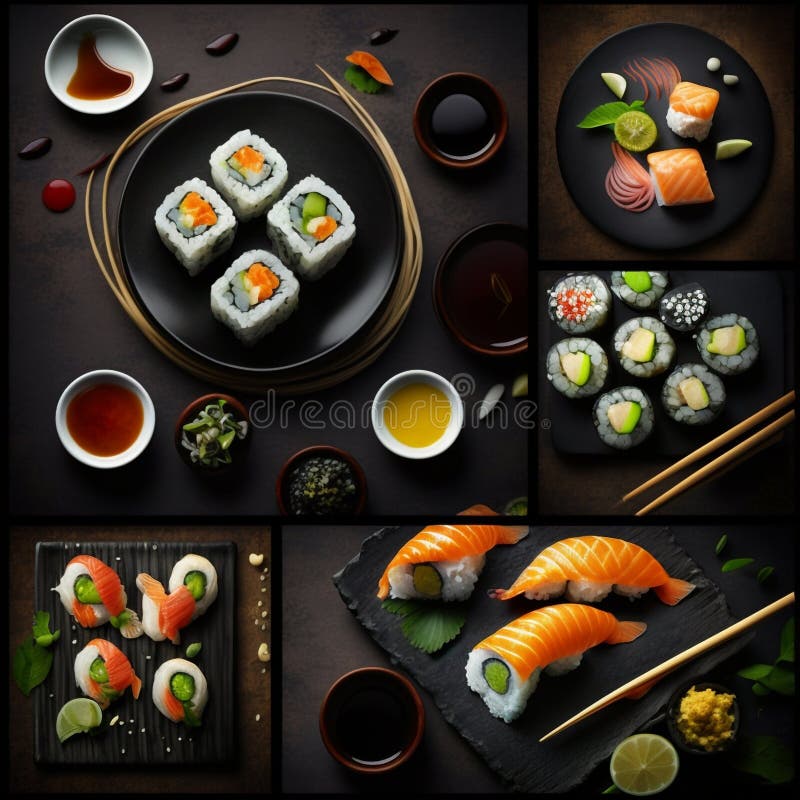 Set of Photos for the Menu Bright Images of Fresh Sushi Rolls Stock ...