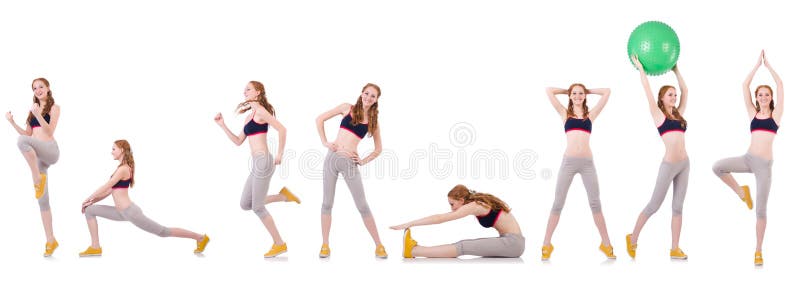 Set of Photos with Model and Swiss Ball Stock Photo - Image of aerobics ...