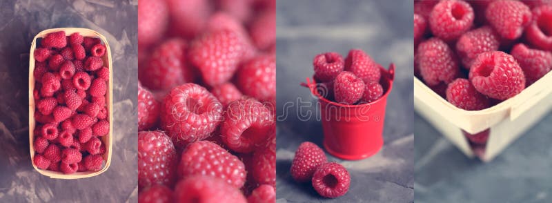 A Set of Photos of Raspberry in Soft Tones Stock Photo - Image of diet ...