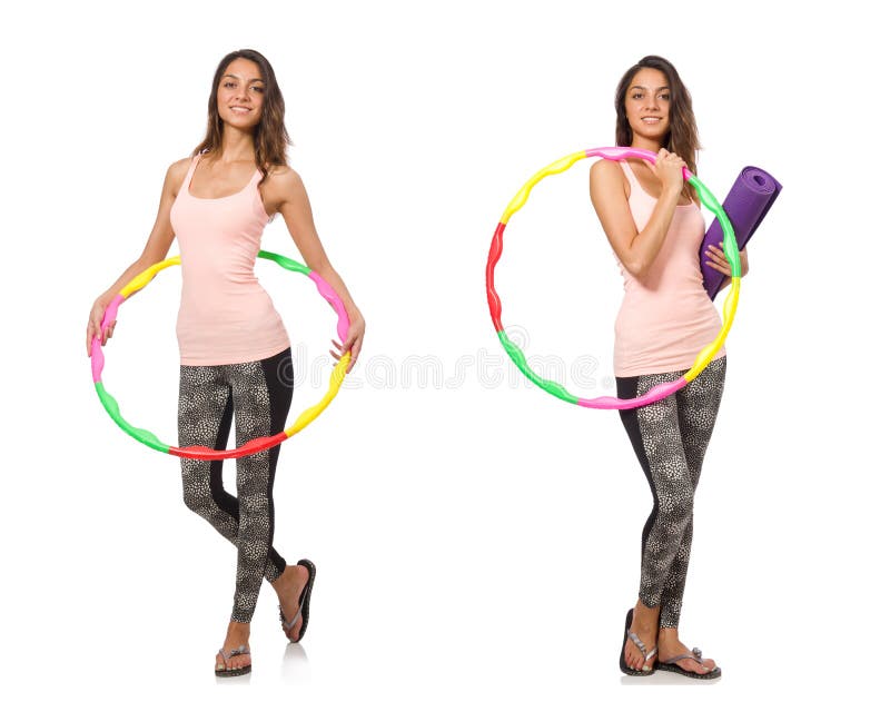 Set of Photos with Woman and Hula Hoop Stock Photo - Image of fitness ...