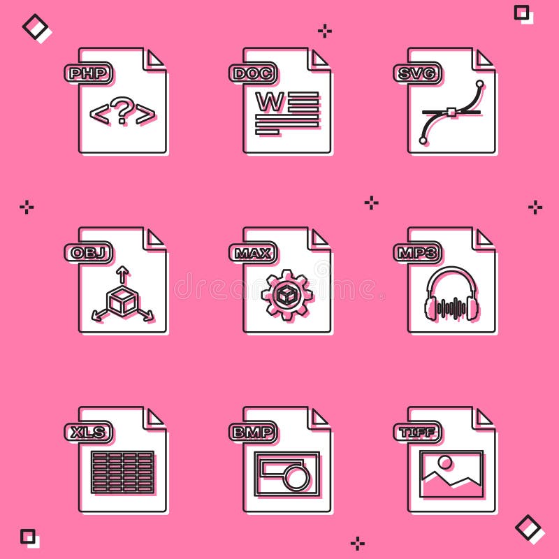 Set PHP File Document, DOC, SVG, OBJ, MAX, MP3, XLS and BMP Icon ... Set PHP File Document, DOC, SVG, OBJ, MAX, MP3, XLS and BMP Icon ...