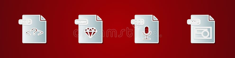 Set PHP File Document, RUBY, OGG and BMP Icon. Vector Stock Vector ...