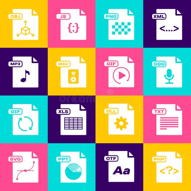 Set PHP File Document, TXT, OGG, PNG, WAV, MP3, OBJ and GIF Icon ...