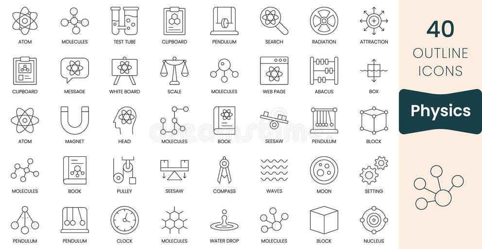 Set of Physics Icons. Thin Outline Icons Pack Stock Vector ...