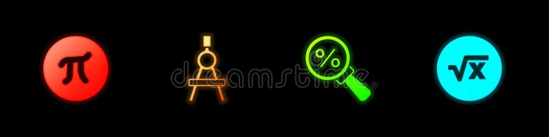 Set Pi Symbol, Drawing Compass, Magnifying Glass with Percent and ...