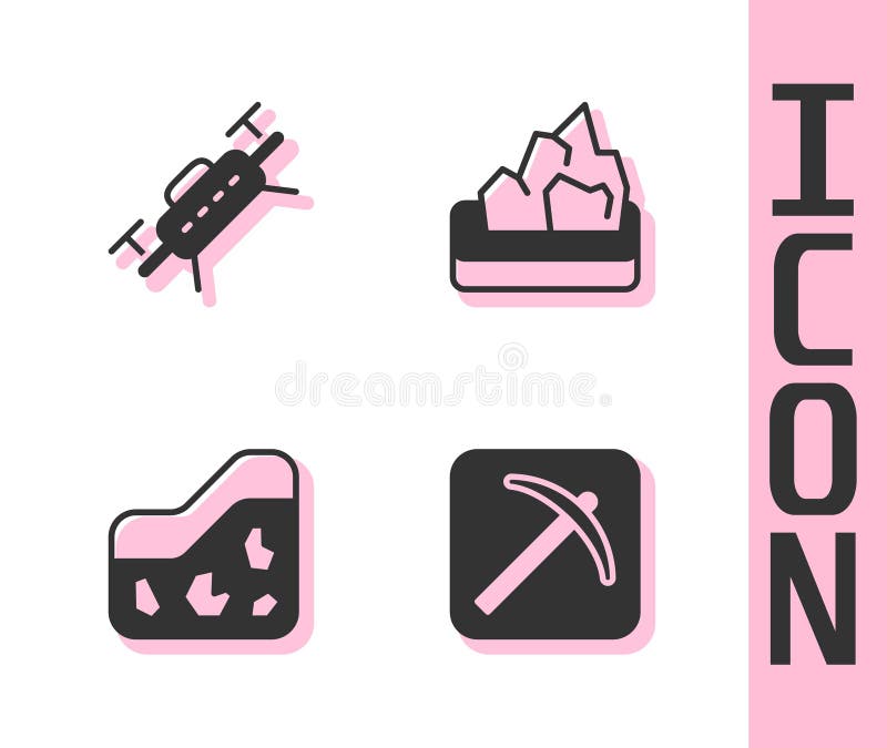 Set Pickaxe, Drone, Ground and Ore Mining Icon. Vector Stock Vector ...