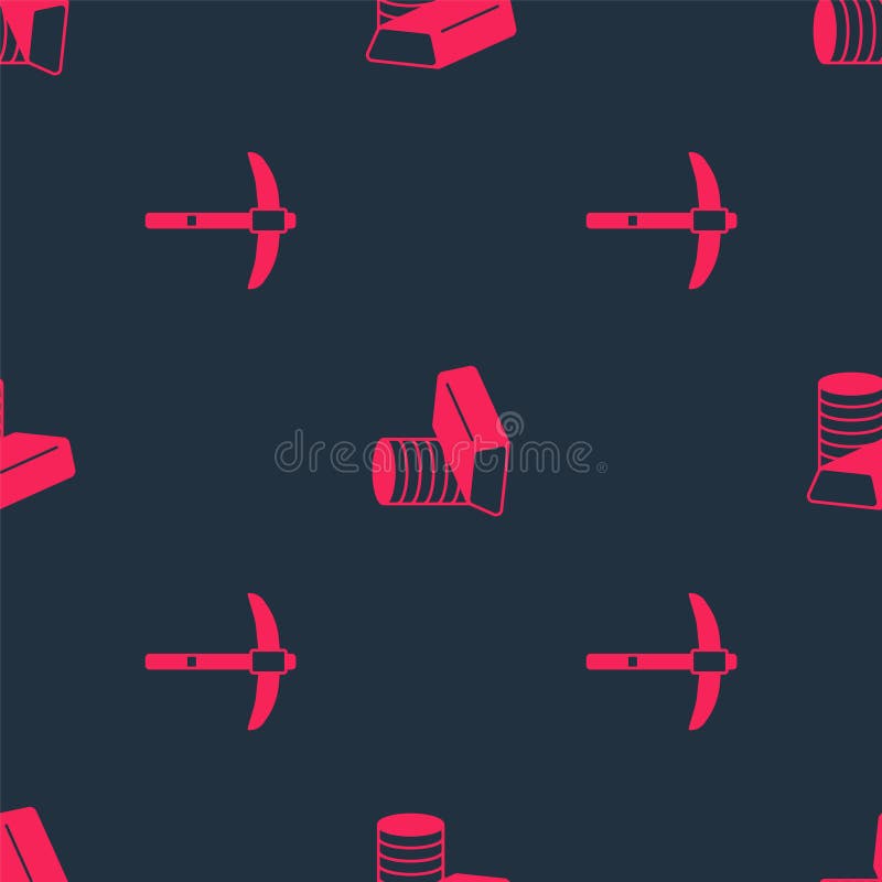 Set Pickaxe and Gold Coin with Gold Bars on Seamless Pattern. Vector ...