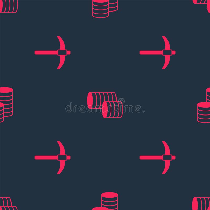 Set Pickaxe and Gold Coin Money on Seamless Pattern. Vector Stock ...