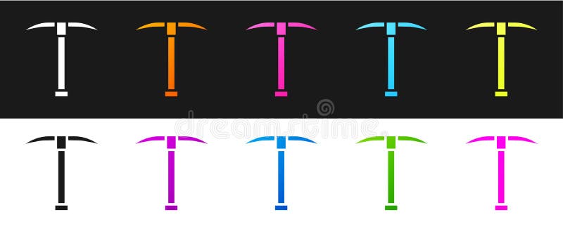 Set Pickaxe Icon Isolated on Black and White Background. Vector ...