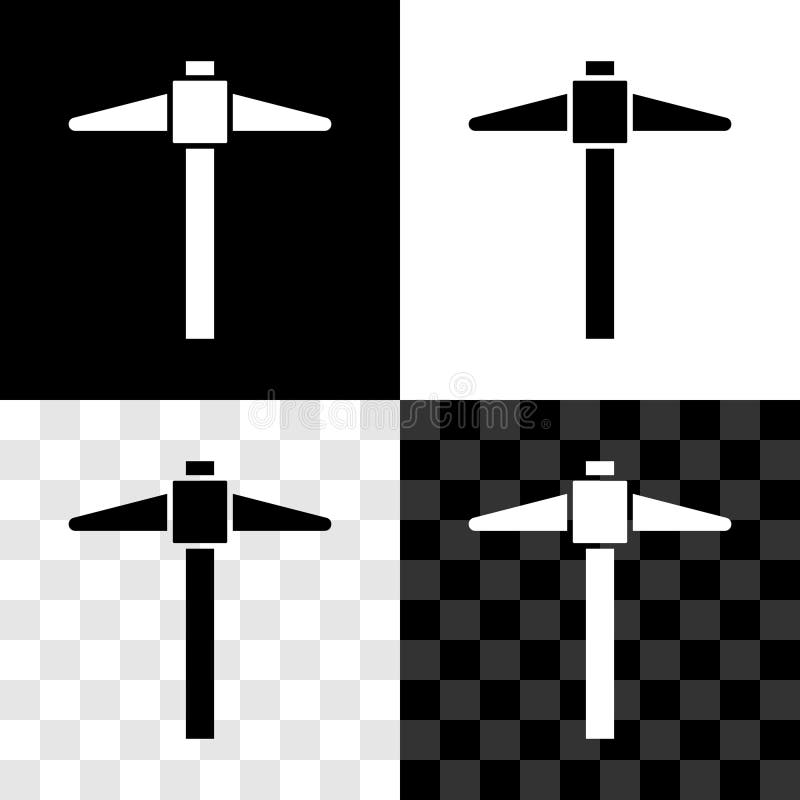 Set Pickaxe Icon Isolated on Black and White, Transparent Background ...
