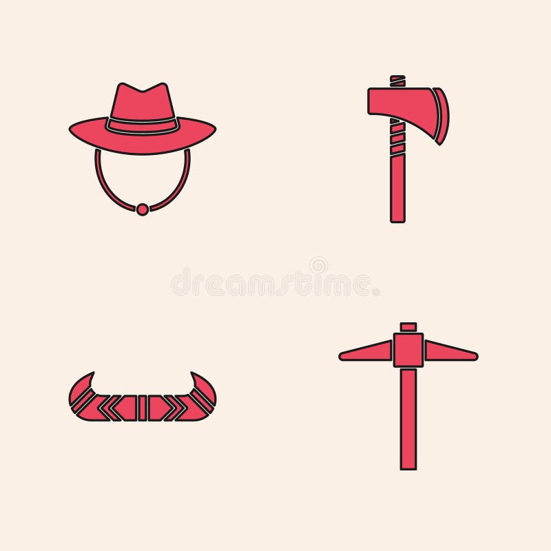 Set Pickaxe, Western Cowboy Hat, Tomahawk and Kayak or Canoe and Paddle ...