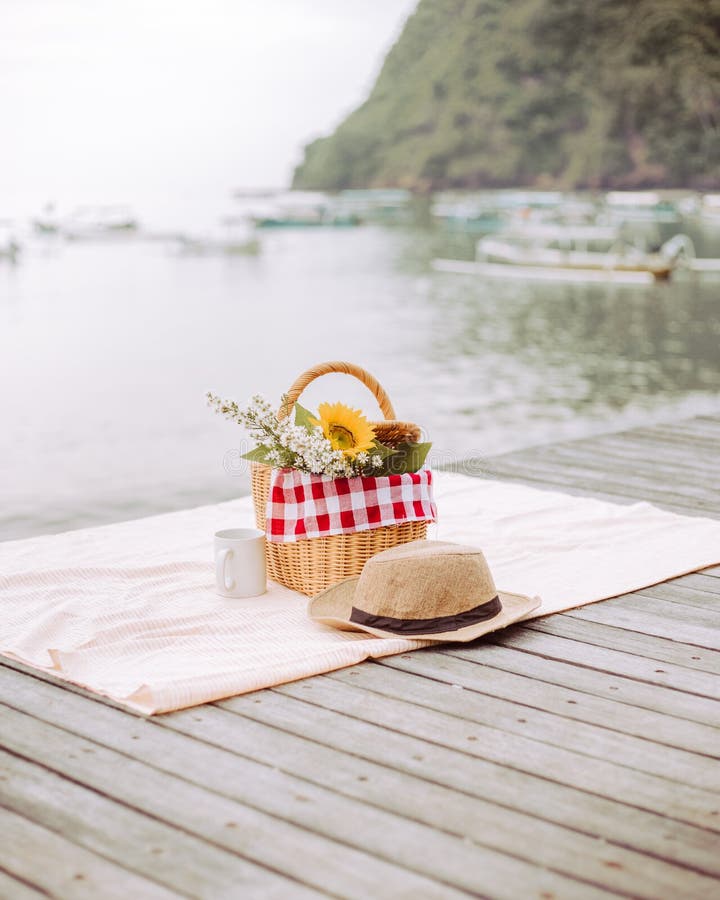 Set picnik on the beach stock image. Image of plant - 218221663