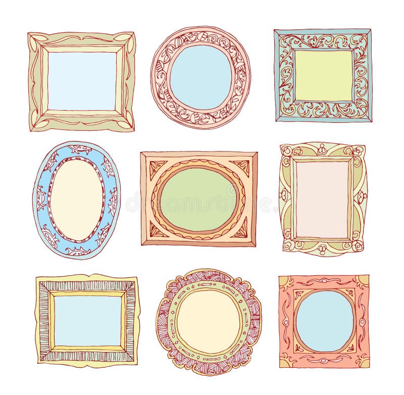 Set Picture Frames Portrait, Hand Drawn Illustration Stock Vector ...