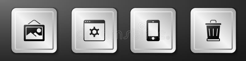 Set Picture Landscape, Browser Setting, Mobile Phone and Trash Can Icon ...