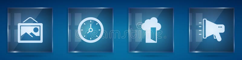 Set Picture Landscape, Clock, Cloud Database and Megaphone. Square ... Set Picture Landscape, Clock, Cloud Database and Megaphone. Square ...