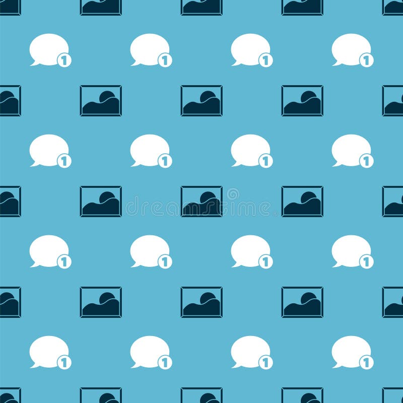 Set Picture Landscape and Speech Bubble Chat on Seamless Pattern ...