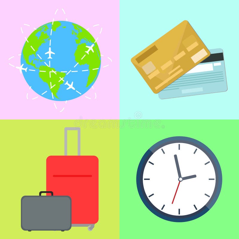 Set of Pictures Flight, Travel Vector Illustration Stock Vector ...