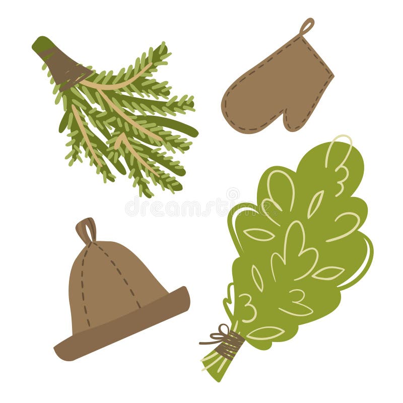 Set of Pictures on the Theme of Taking Steam in the Bath. Vector ...