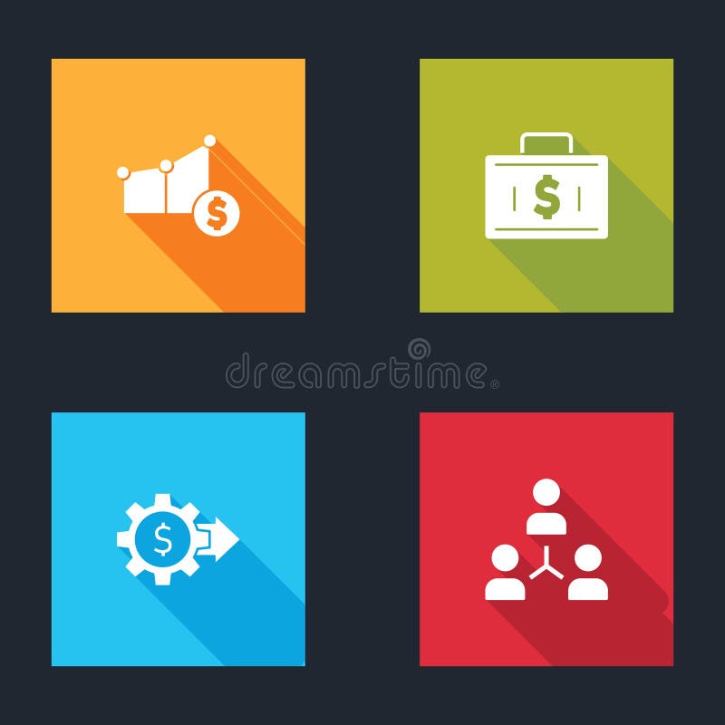 Set Pie Chart and Dollar, Briefcase Money, Gear with and Project Team ...