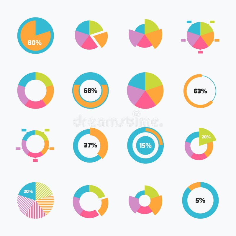 Set of Pie Chart Icons in Modern Thin Flat Style. Stock Vector ...