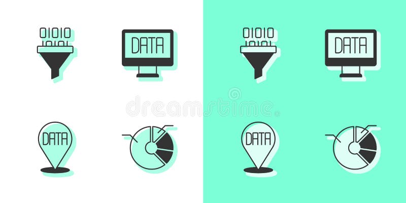 Set Pie Chart Infographic, Binary Code, Data Analysis and Icon. Vector Stock Illustration ...