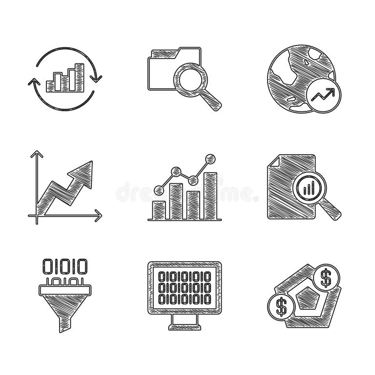 Set Pie Chart Infographic, Binary Code, Financial Growth, Document with, and Icon. Vector Stock ...