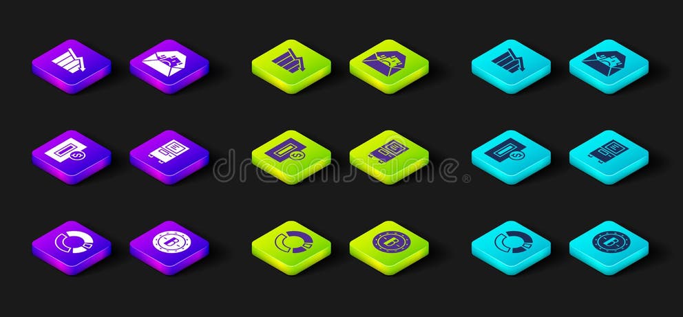 Set Pie Chart Infographic, Bitcoin, Inserting, ATM, Envelope with ...