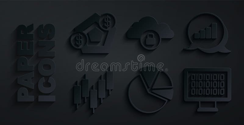 Set Pie Chart Infographic, Browser with Stocks Market, Binary Code ... Set Pie Chart Infographic, Browser with Stocks Market, Binary Code ...