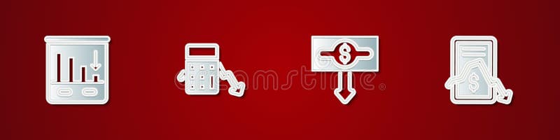 Set Pie Chart Infographic, Calculation of Expenses, Dollar Rate Decrease and Mobile Stock ...