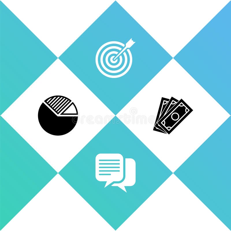 Set Pie Chart Infographic, Chat, Target with Arrow and Stacks Paper ...
