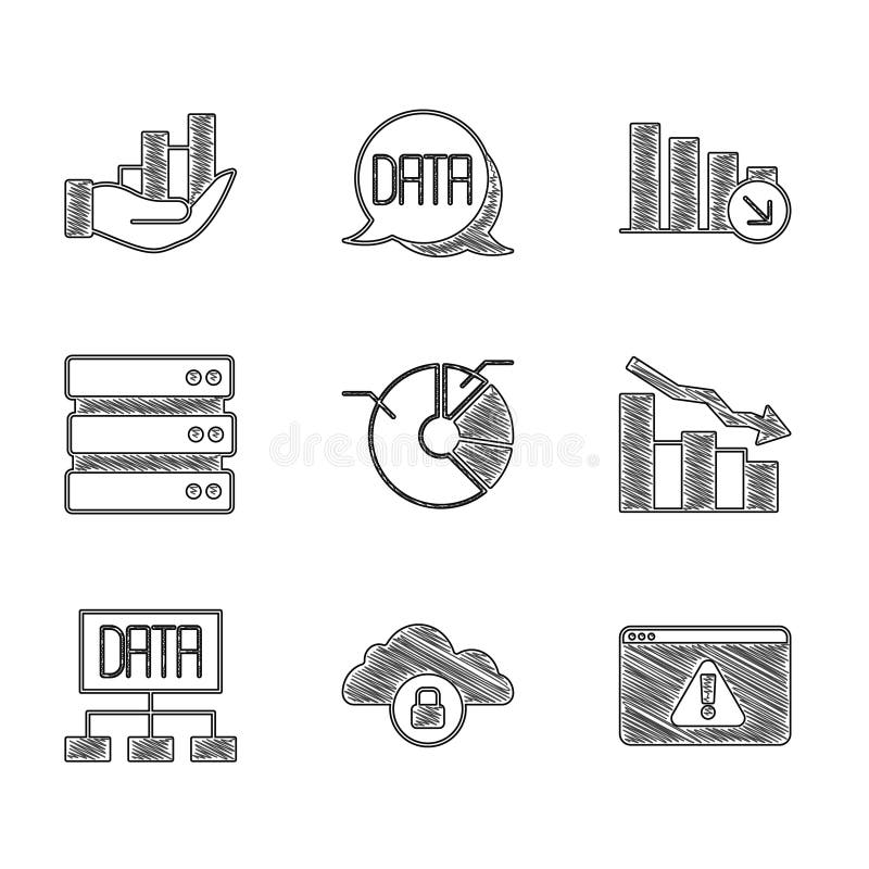 Set Pie Chart Infographic, Cloud Computing Lock, Browser with Exclamation Mark, Financial Growth ...