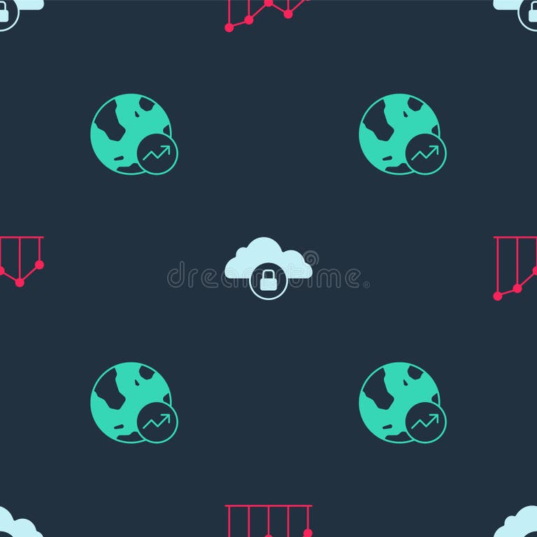 Set Pie Chart Infographic, Cloud Computing Lock and Financial Growth on Seamless Pattern. Vector ...