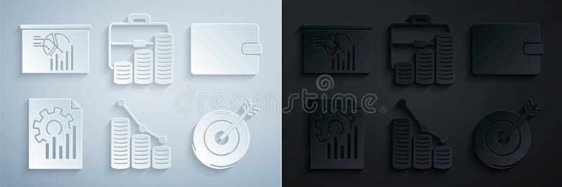 Set Pie Chart Infographic and Coin, Wallet, Document with, Target ...